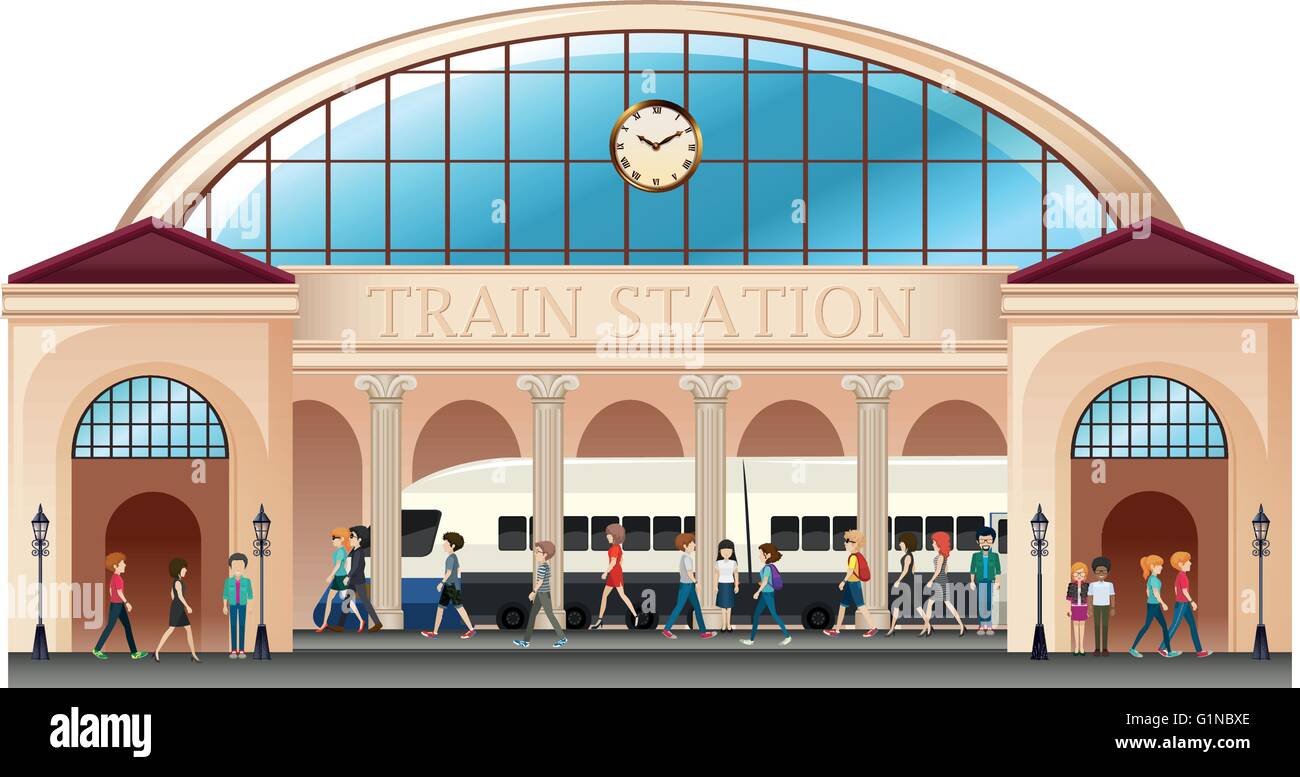 People at train station illustration Stock Vector Image & Art - Alamy