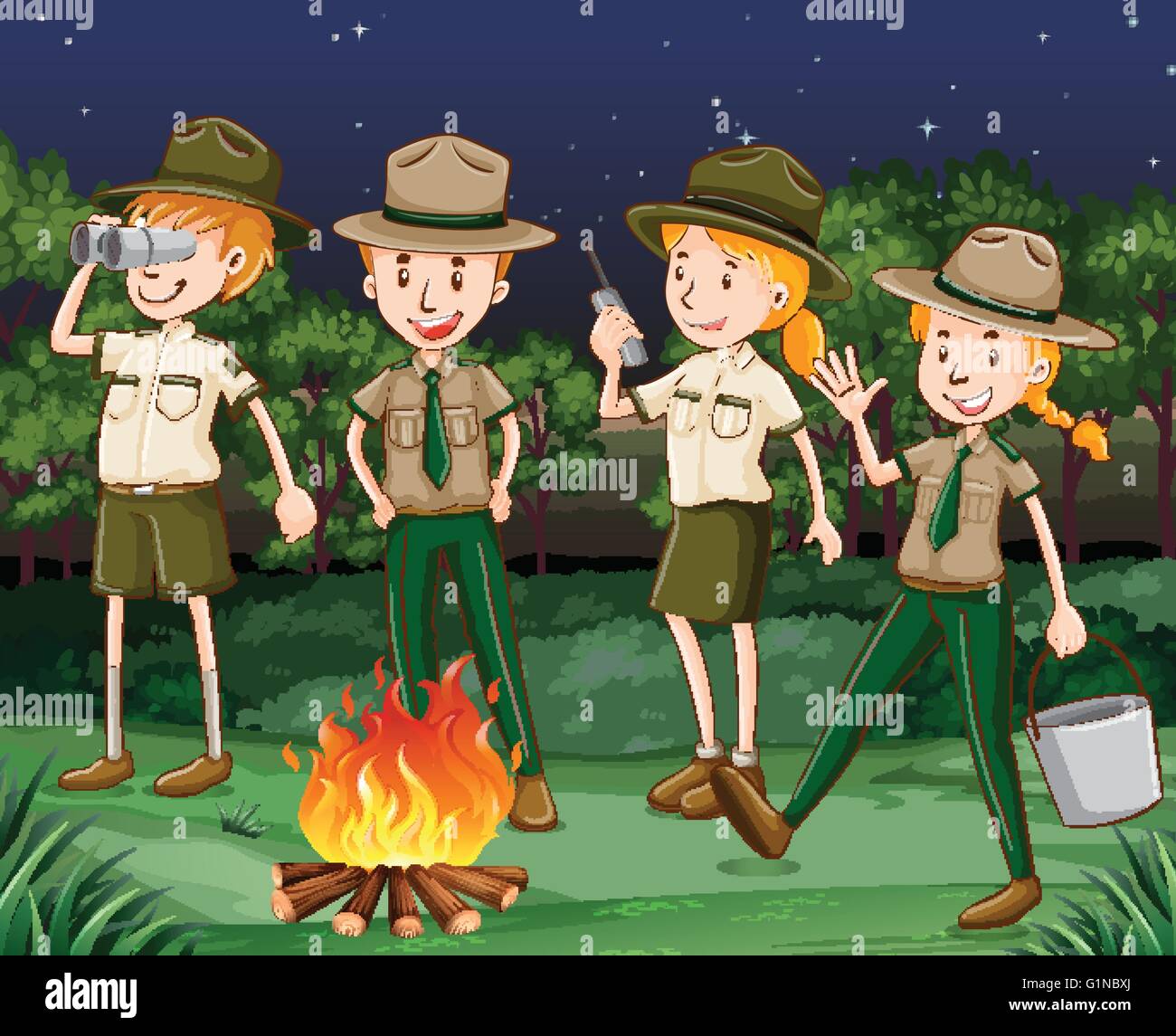 Park rangers at the campfire illustration Stock Vector Image & Art - Alamy
