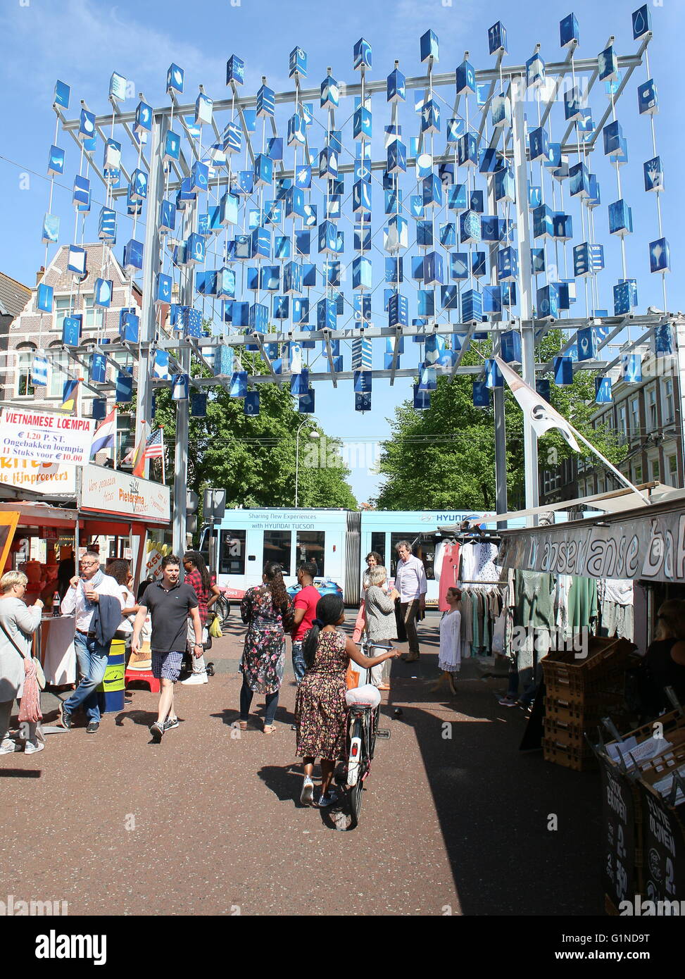 Entrance sign of the busy Albert Cuyp Market, de Pijp borough, Oud Zuid ...