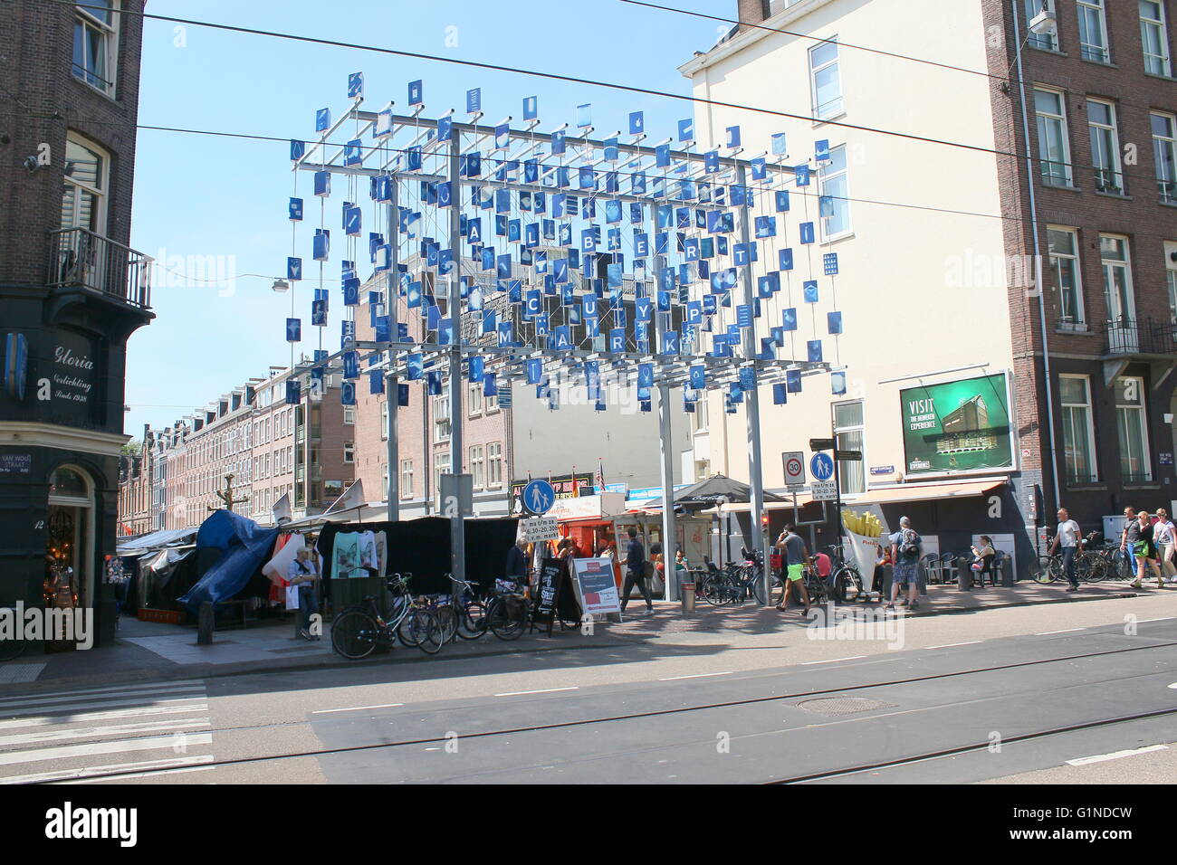 Entrance to Albert Cuyp Market at Van Wou straat. De Pijp borough, Oud ...