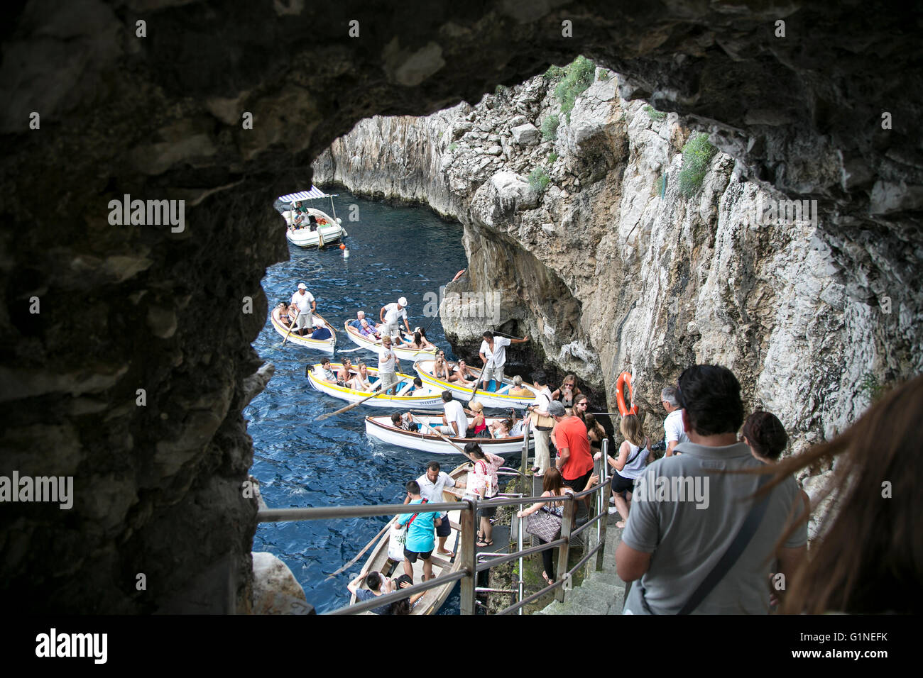 Waiting to enter in the Blue Grotto, Capri Stock Photo - Alamy