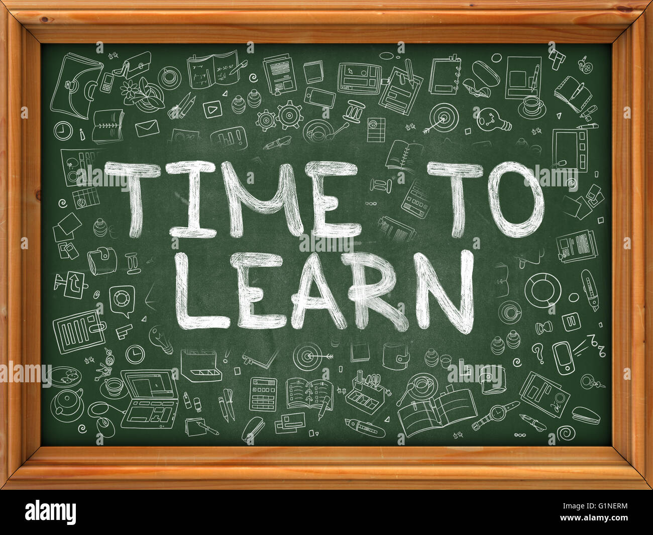 Time to Learn Concept. Green Chalkboard with Doodle Icons Stock Photo ...