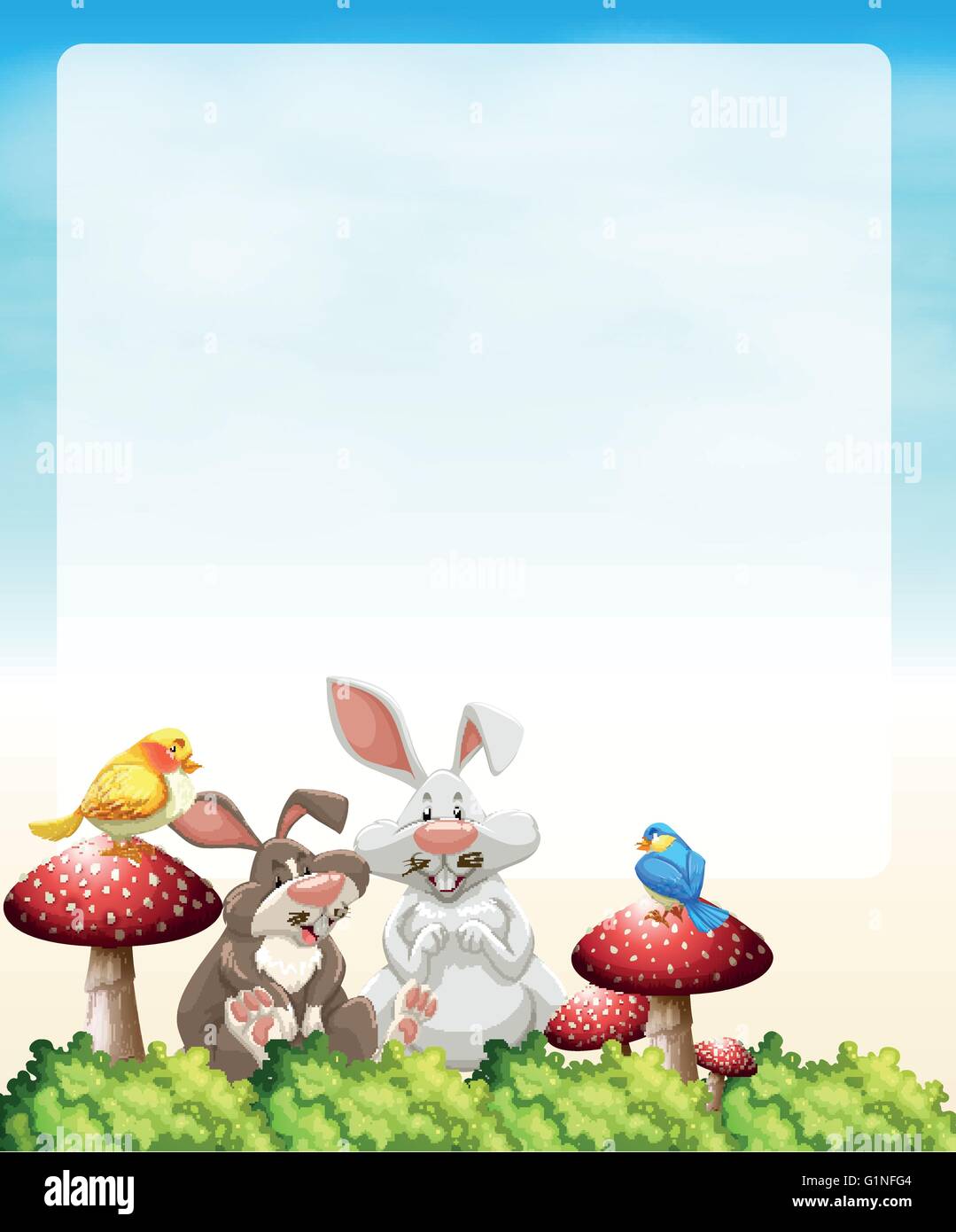 Border design with rabbits and mushrooms illustration Stock Vector ...