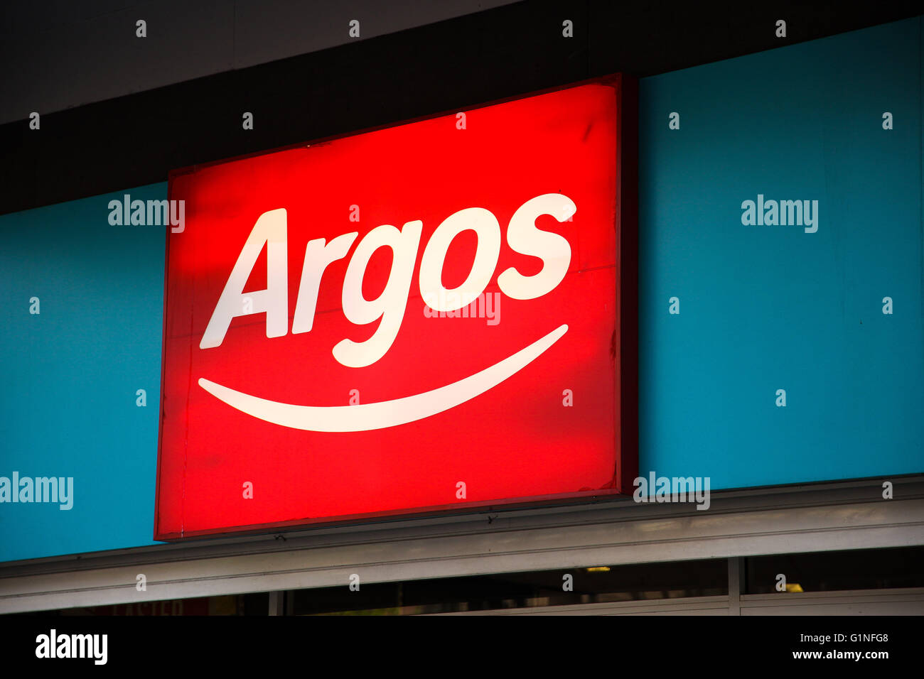 Exterior shopfront of an Argos store in Wood Green Shopping City, North ...