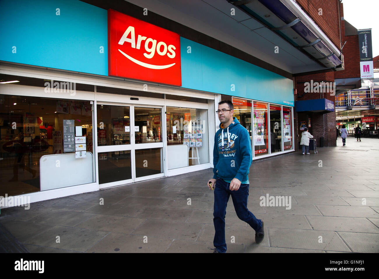 Exterior shopfront of an Argos store in Wood Green Shopping City, North ...