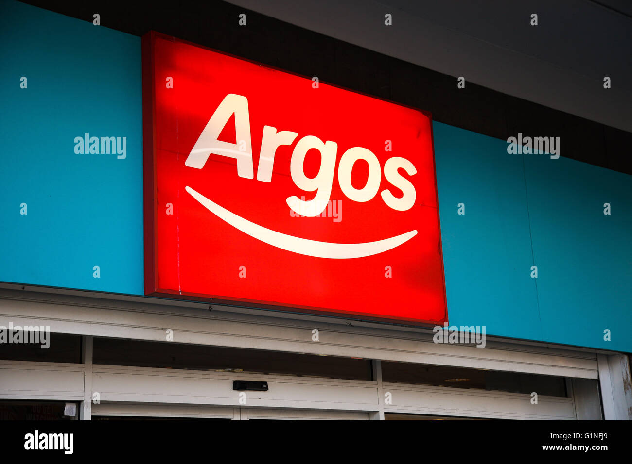 Exterior shopfront of an Argos store in Wood Green Shopping City, North ...