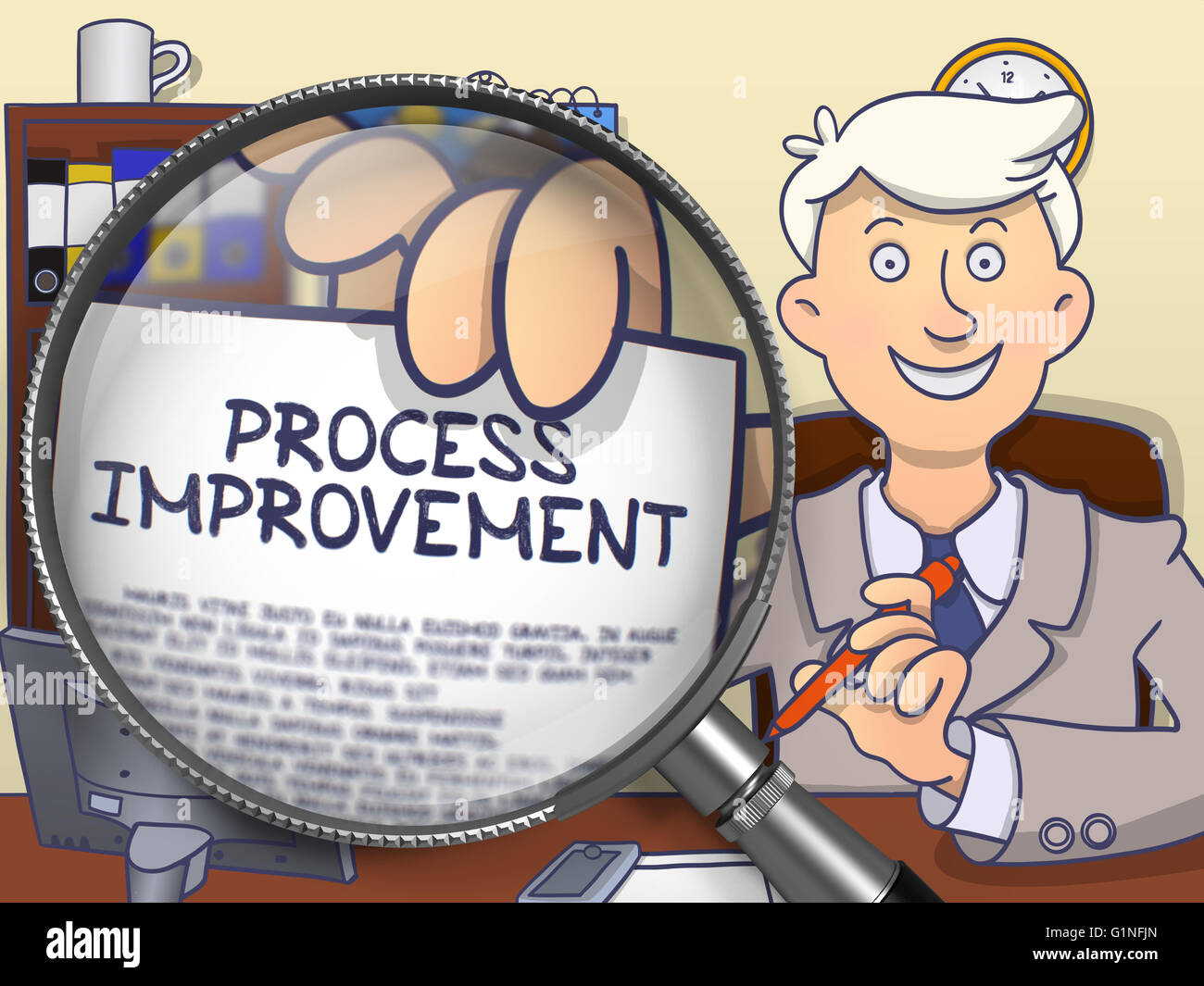 Process Improvement through Magnifying Glass. Doodle Design Stock Photo ...