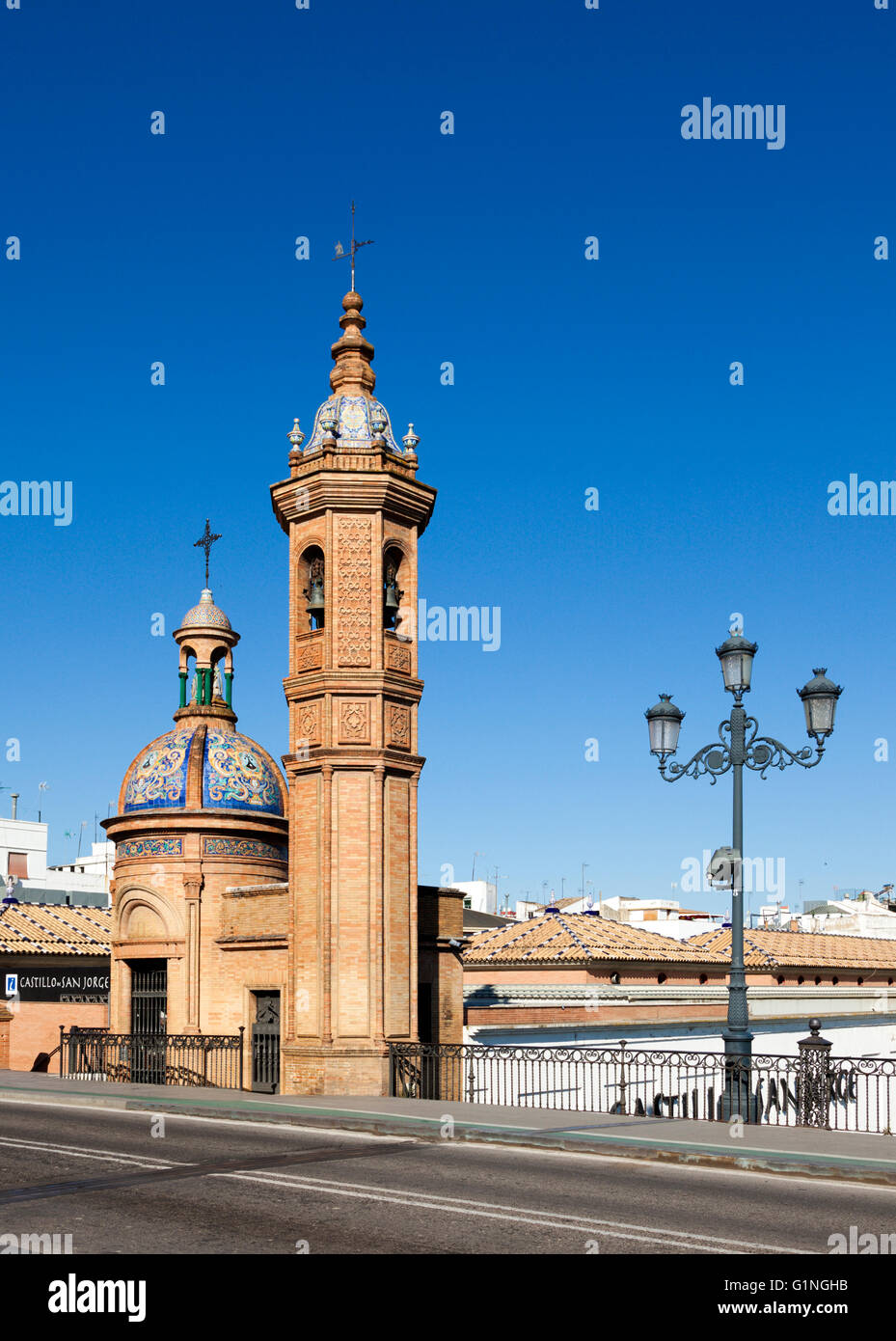 Tower and dome of Castillo de San Jorge Museum, Seville, Spain Stock ...