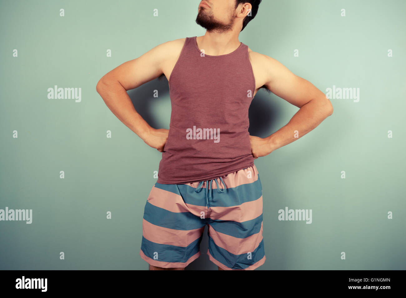 Person standing vest and shorts hi-res stock photography and images - Alamy