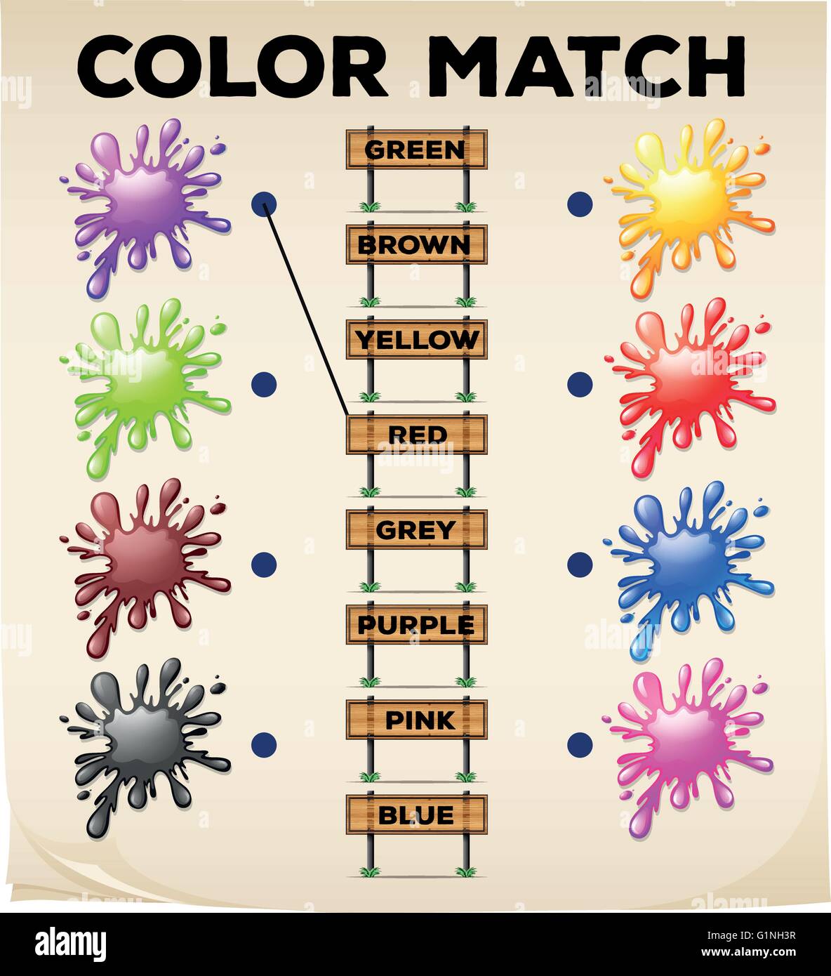 Matching worksheet with colors and words illustration Stock Vector ...