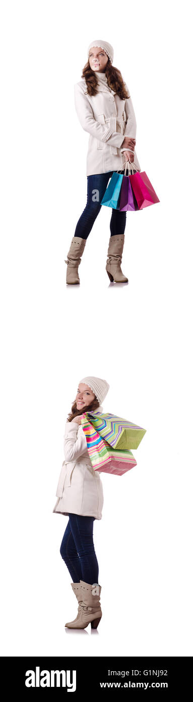 Woman in winter clothing doing christmas shopping Stock Photo - Alamy