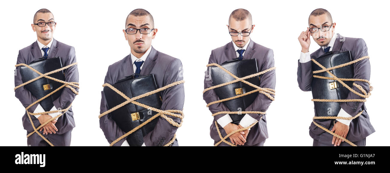 Man tied up isolated on white Stock Photo - Alamy