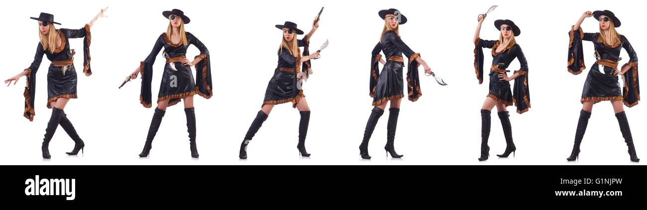 Woman pirate in various poses on white Stock Photo - Alamy