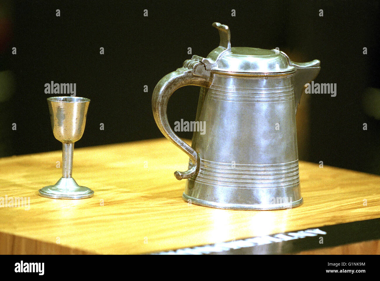 Antique tin pitcher and goblets Stock Photo - Alamy
