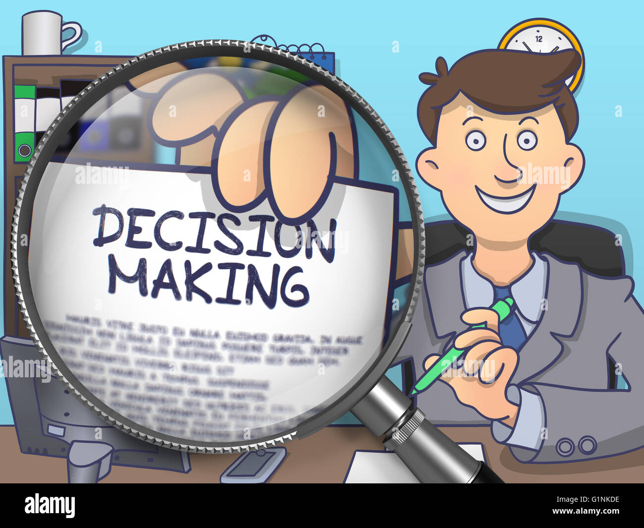 Decision Making through Magnifier. Doodle Concept Stock Photo - Alamy