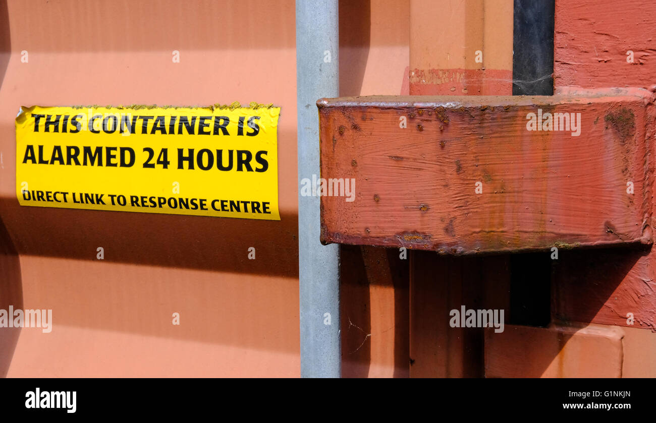 Detail of a typical shipping container locking system, showing the ...