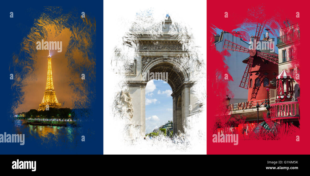 Paris theme in the photo collage Stock Photo - Alamy