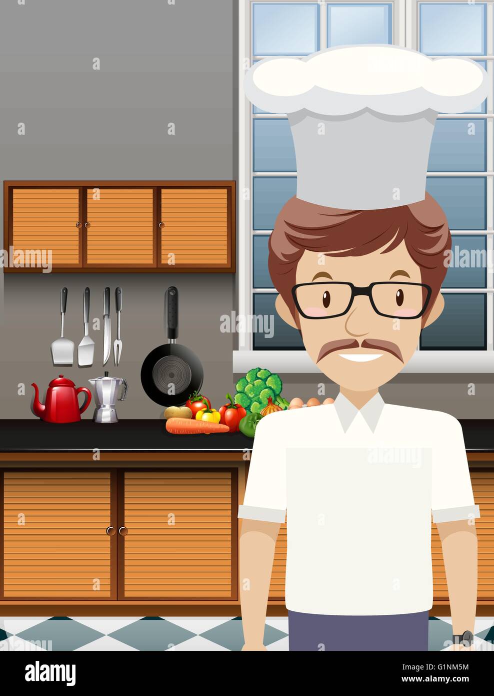 Person standing in kitchen Stock Vector Images - Alamy