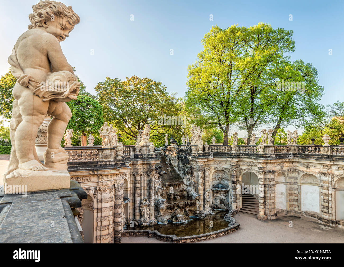 Nymph Bath (Nymphenbad) fountain at Dresden Zwinger Palace with view at ...
