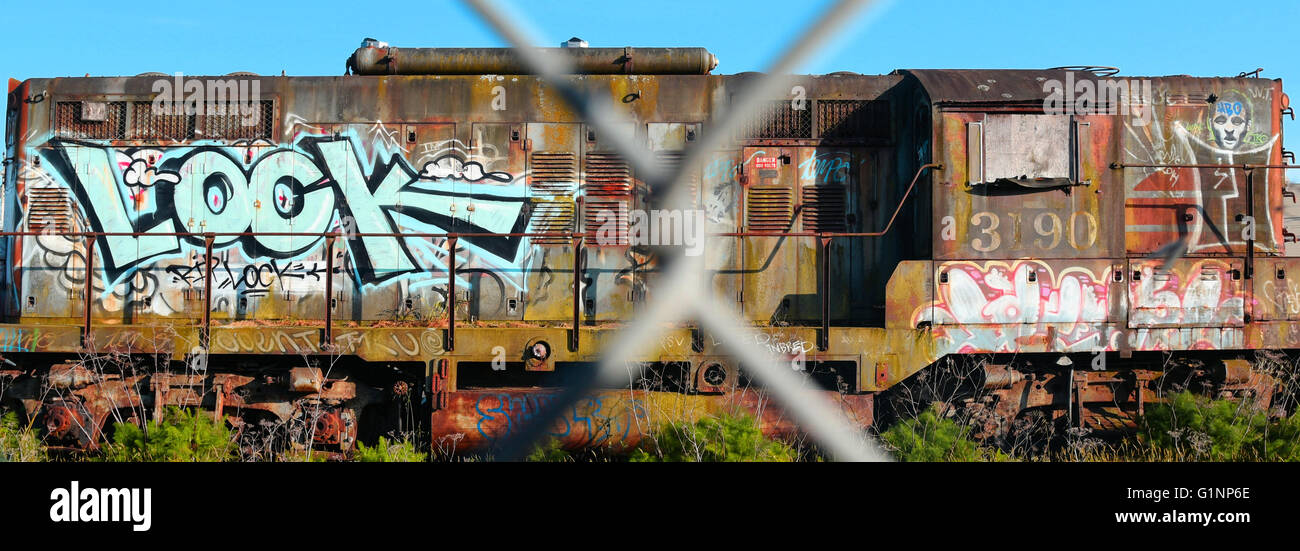 Graffiti Train Engine, Locomotive Stock Photo - Alamy