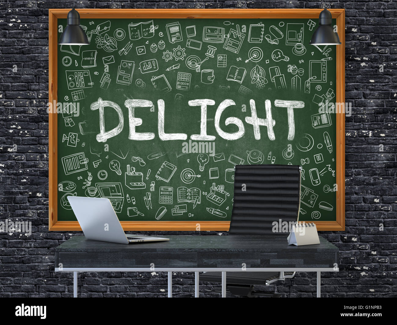 Hand Drawn Delight on Office Chalkboard Stock Photo - Alamy