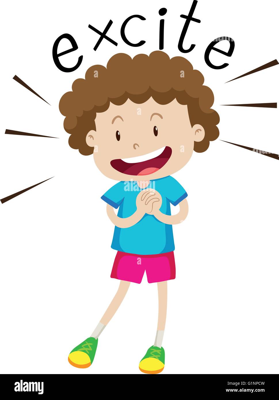 Boy with curly hair being excited illustration Stock Vector Image & Art ...