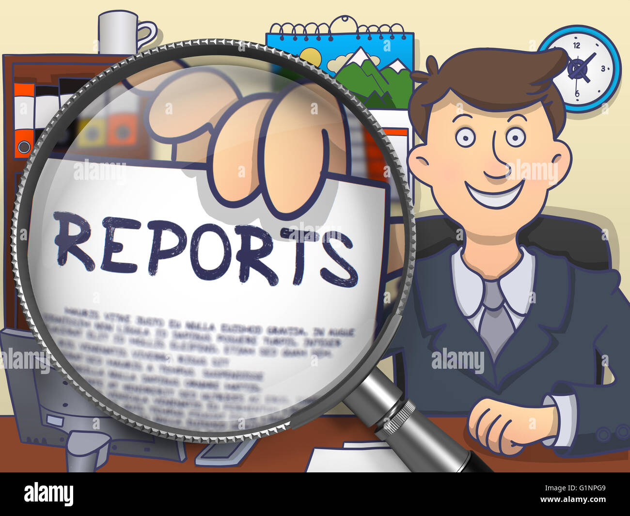 Reports through Lens. Doodle Concept Stock Photo - Alamy