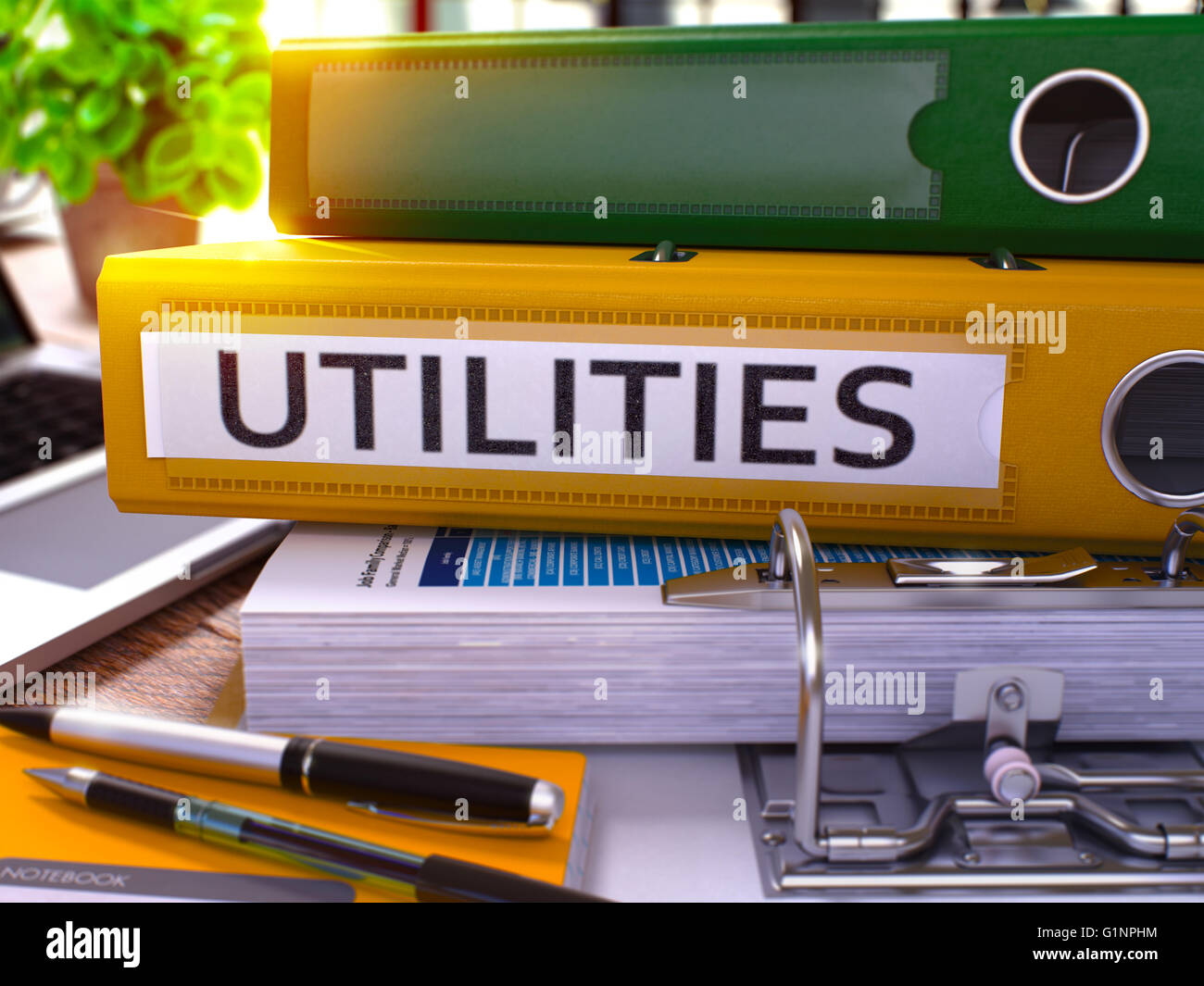 Utilities on Yellow Office Folder. Toned Image Stock Photo - Alamy