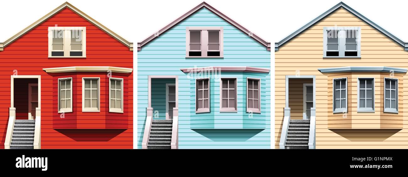 Wooden houses in different colors illustration Stock Vector Image & Art ...