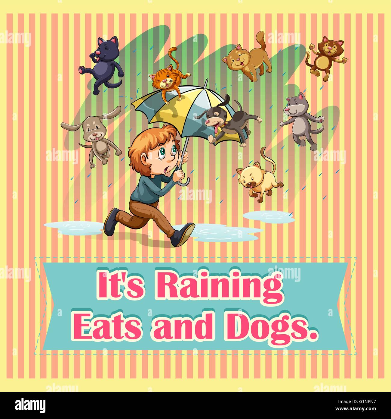 Raining cats and dogs illustration Stock Vector Image & Art - Alamy