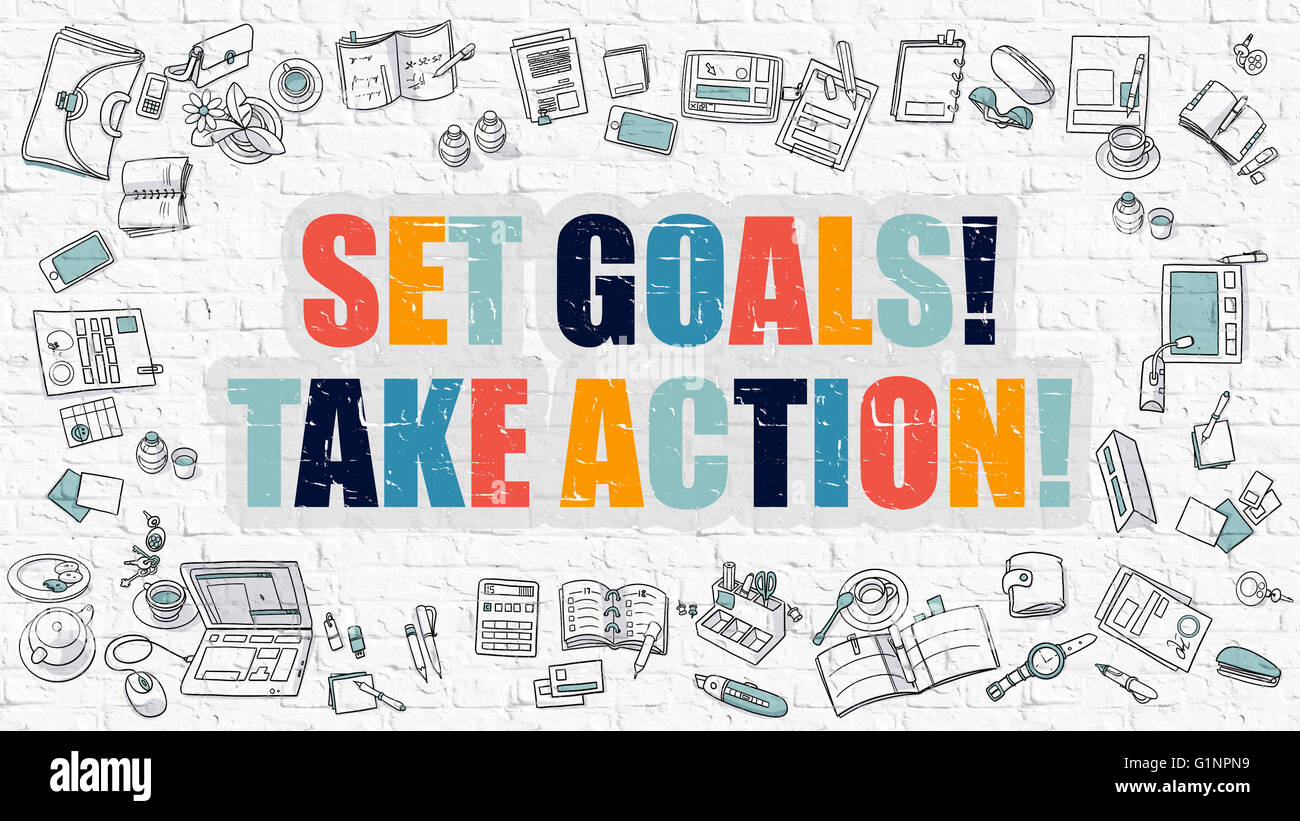 Set Goals Take Action in Multicolor. Doodle Design Stock Photo - Alamy