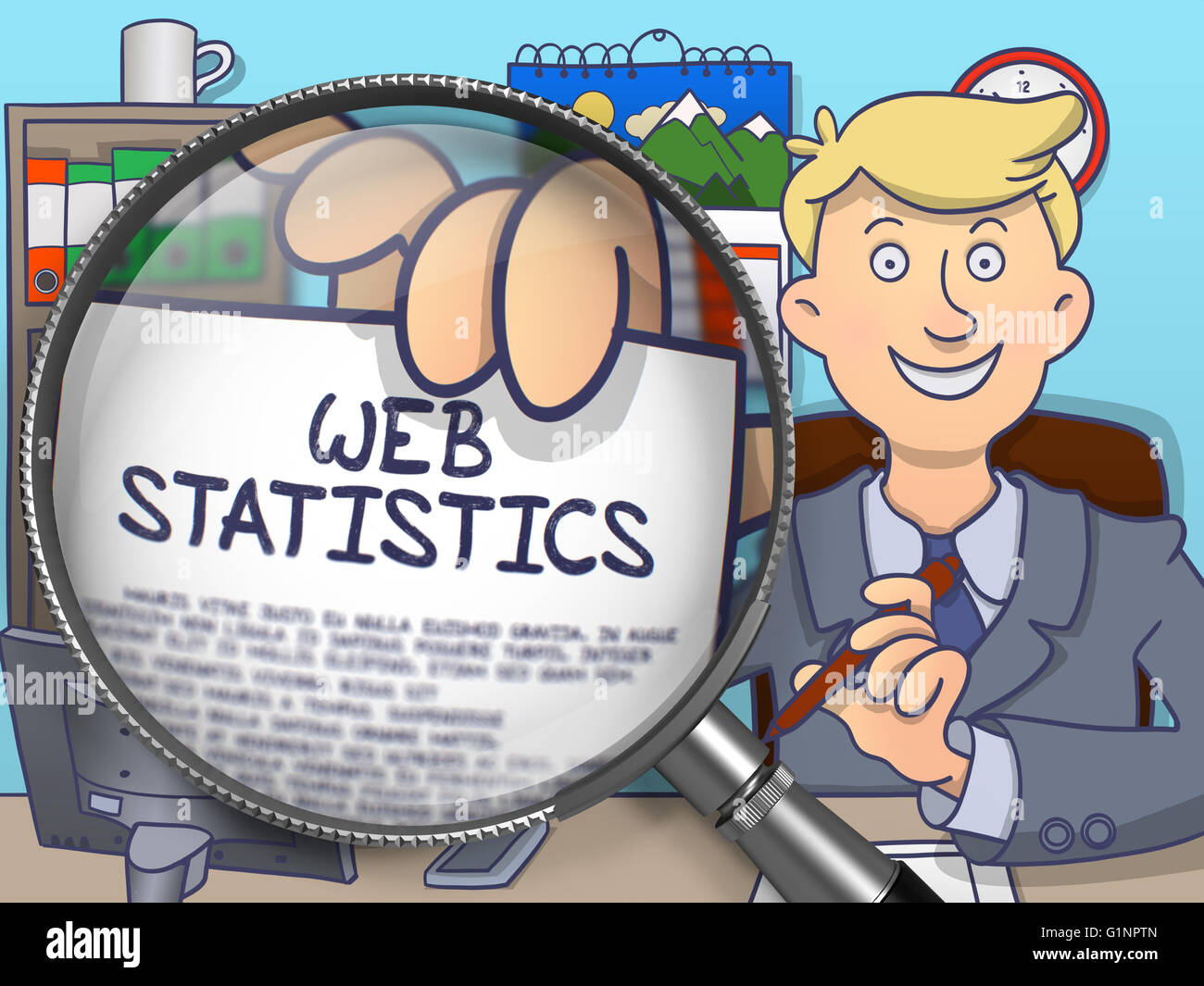 Web Statistics through Magnifier. Doodle Design Stock Photo - Alamy