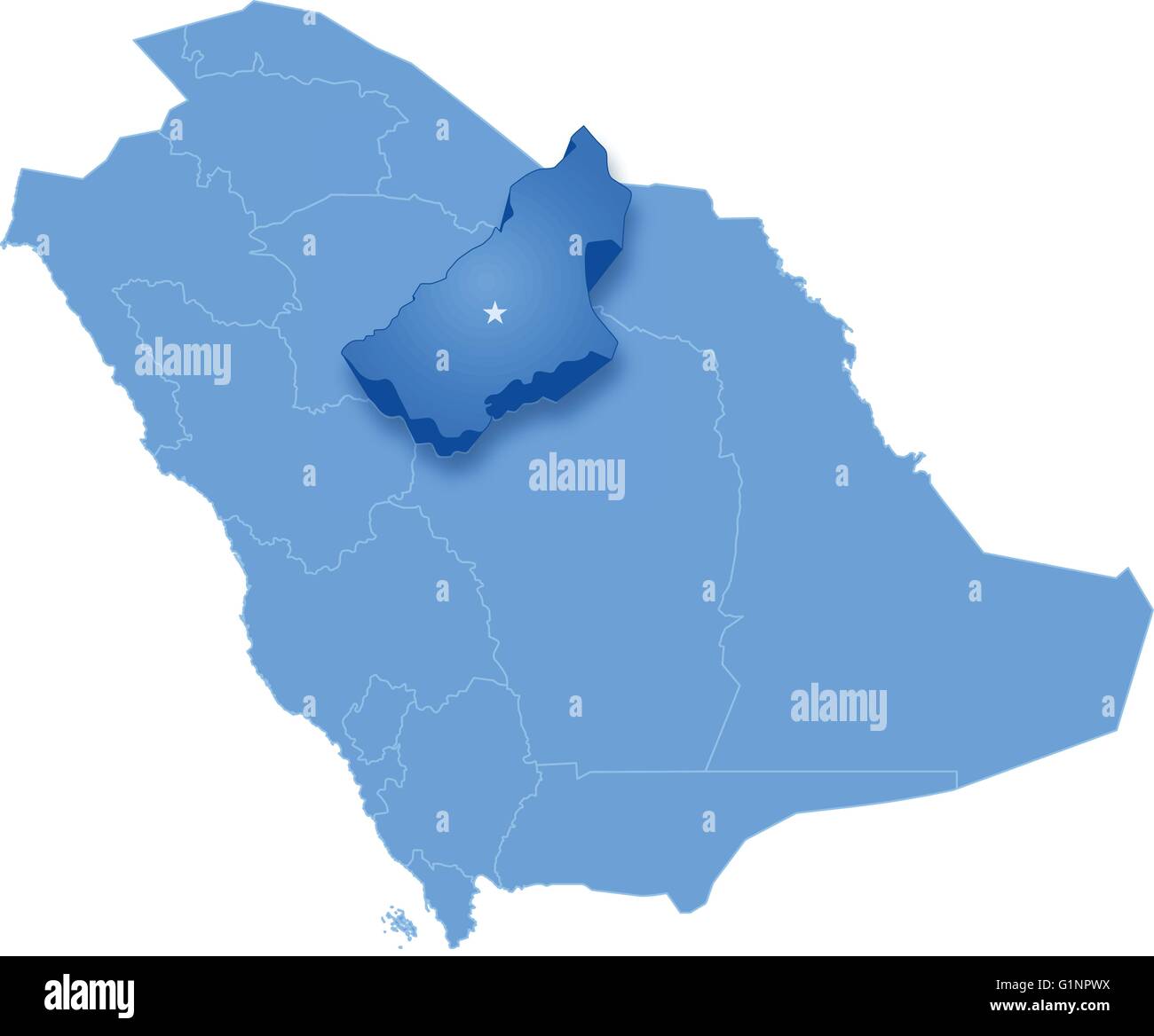Map of Saudi Arabia, the region Al Qasim is pulled out, isolated on ...