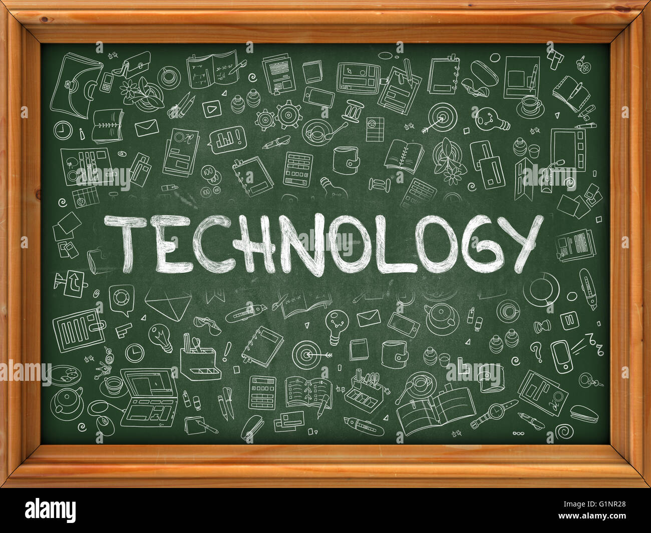Technology Concept. Green Chalkboard with Doodle Icons Stock Photo - Alamy