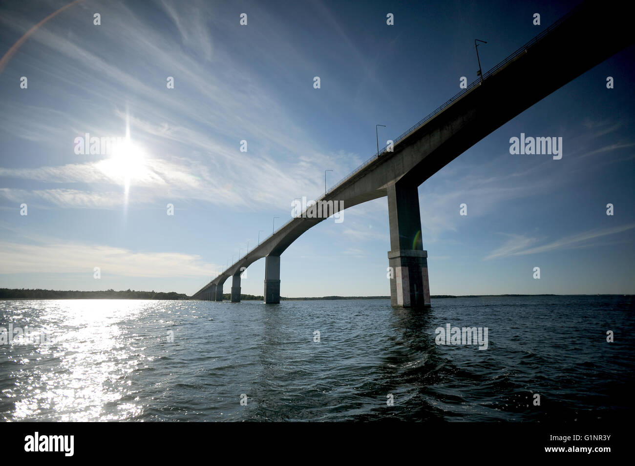 The Oeland Bridge crosses the Kalmar Strait in the Baltic Sea in Sweden ...