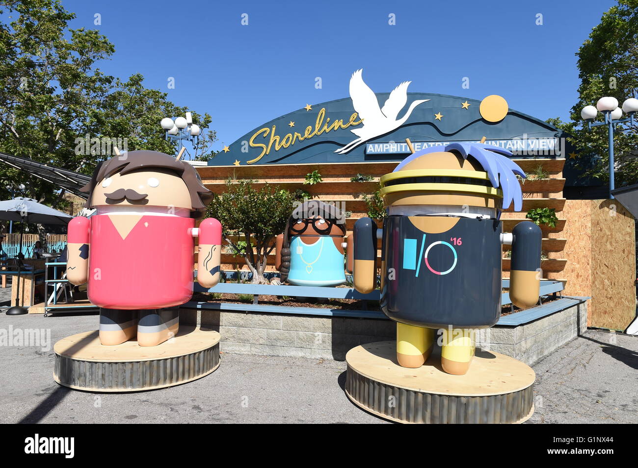 Mountain View, US. 17th May, 2016. Mascots of the Google operating ...