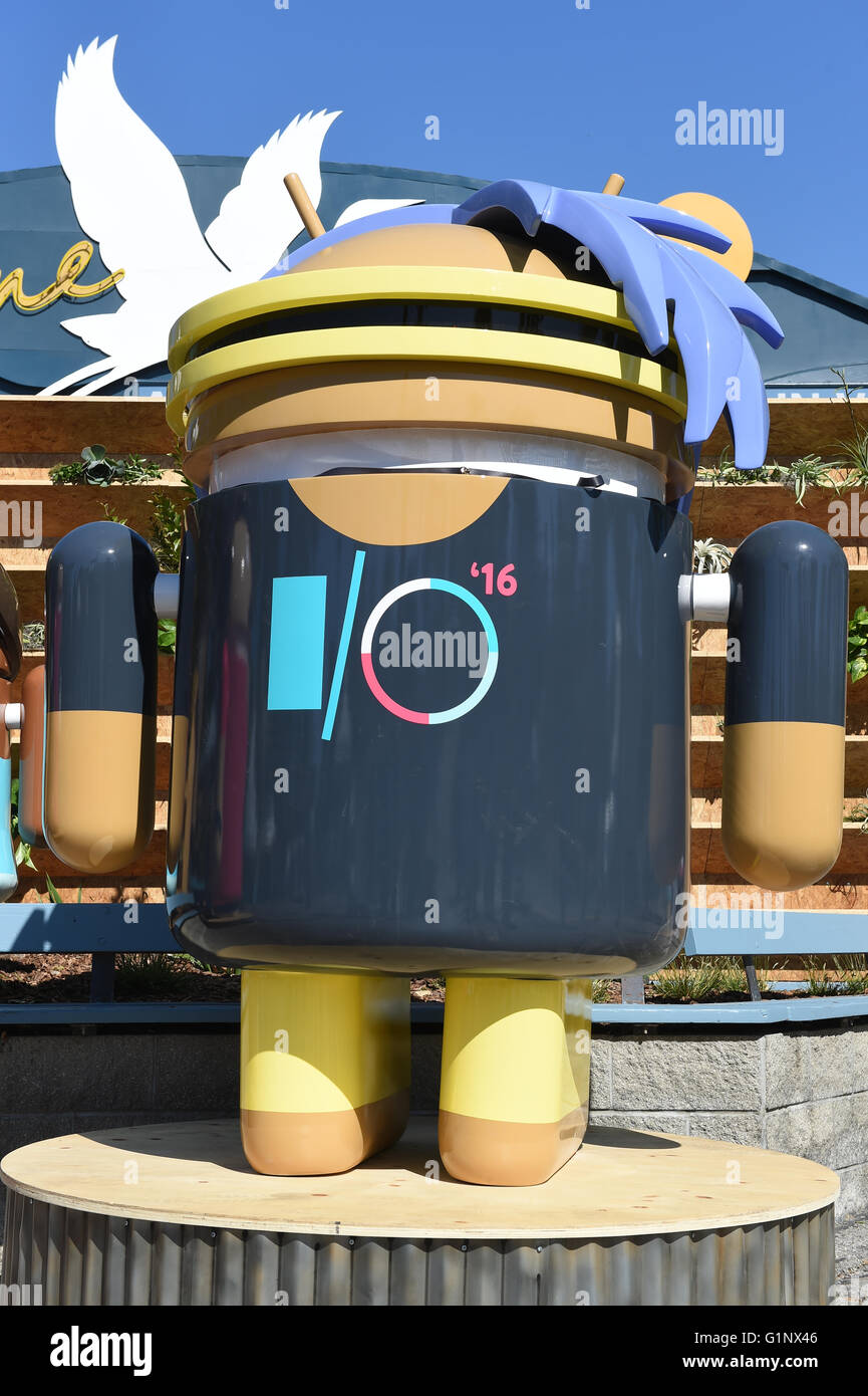Mountain View, US. 17th May, 2016. Mascots of the Google operating ...