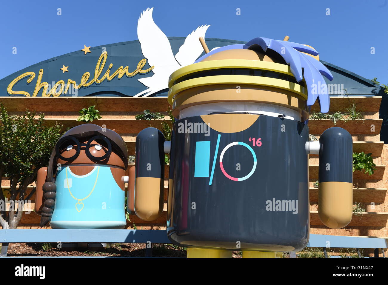 Mountain View, US. 17th May, 2016. Mascots of the Google operating ...