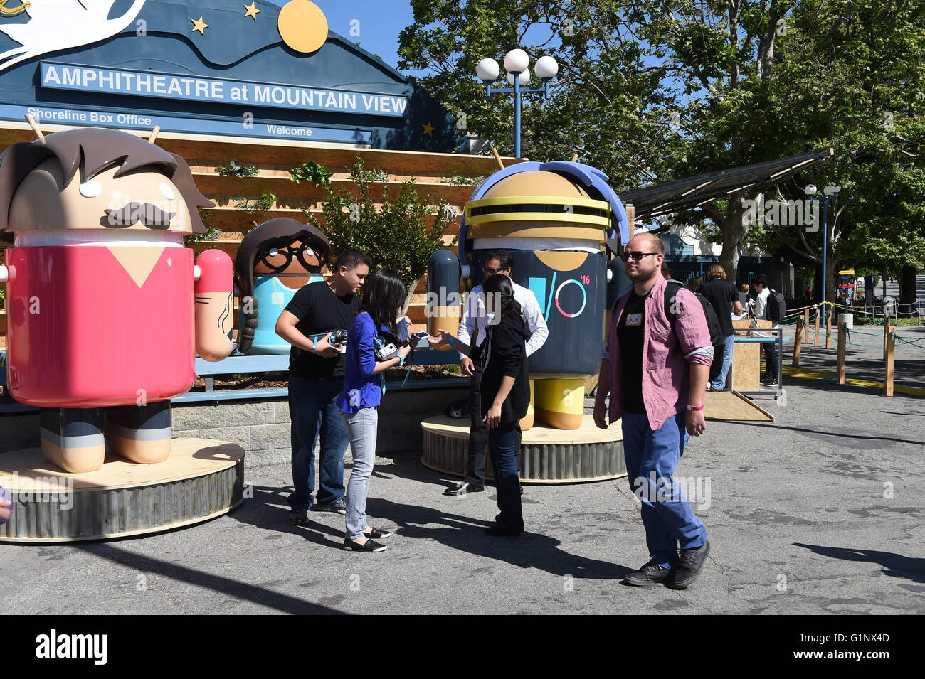 Mountain View, US. 17th May, 2016. Mascots of the Google operating ...