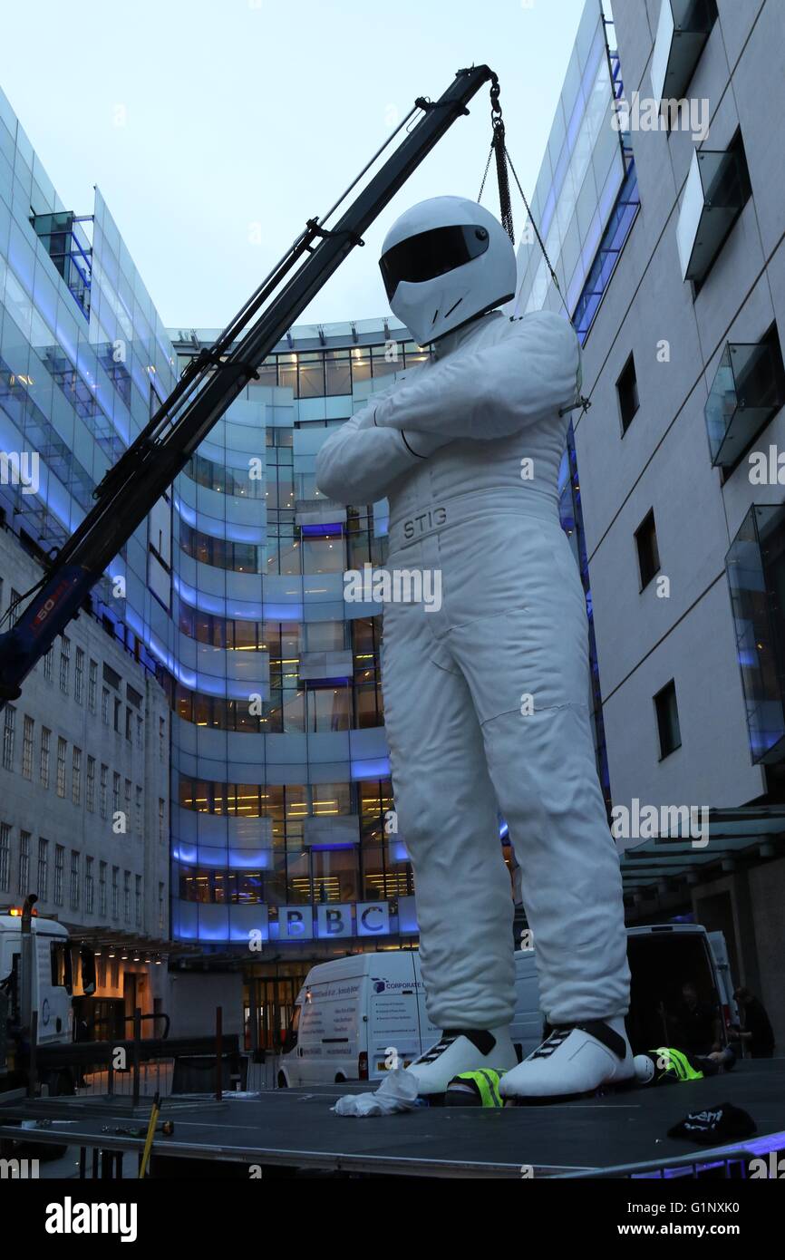 London, UK. 17th May, 2016. A huge model of the Stig is erected outside ...