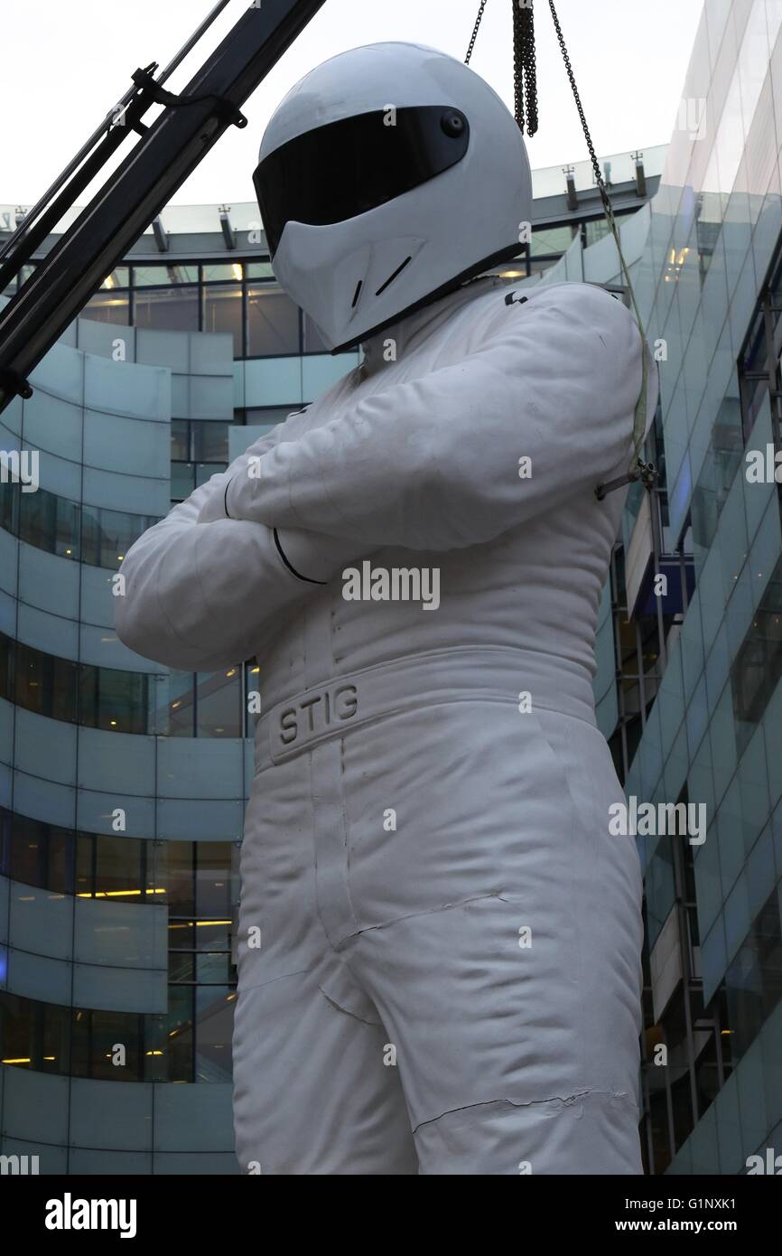 London, UK. 17th May, 2016. A huge model of the Stig is erected outside ...