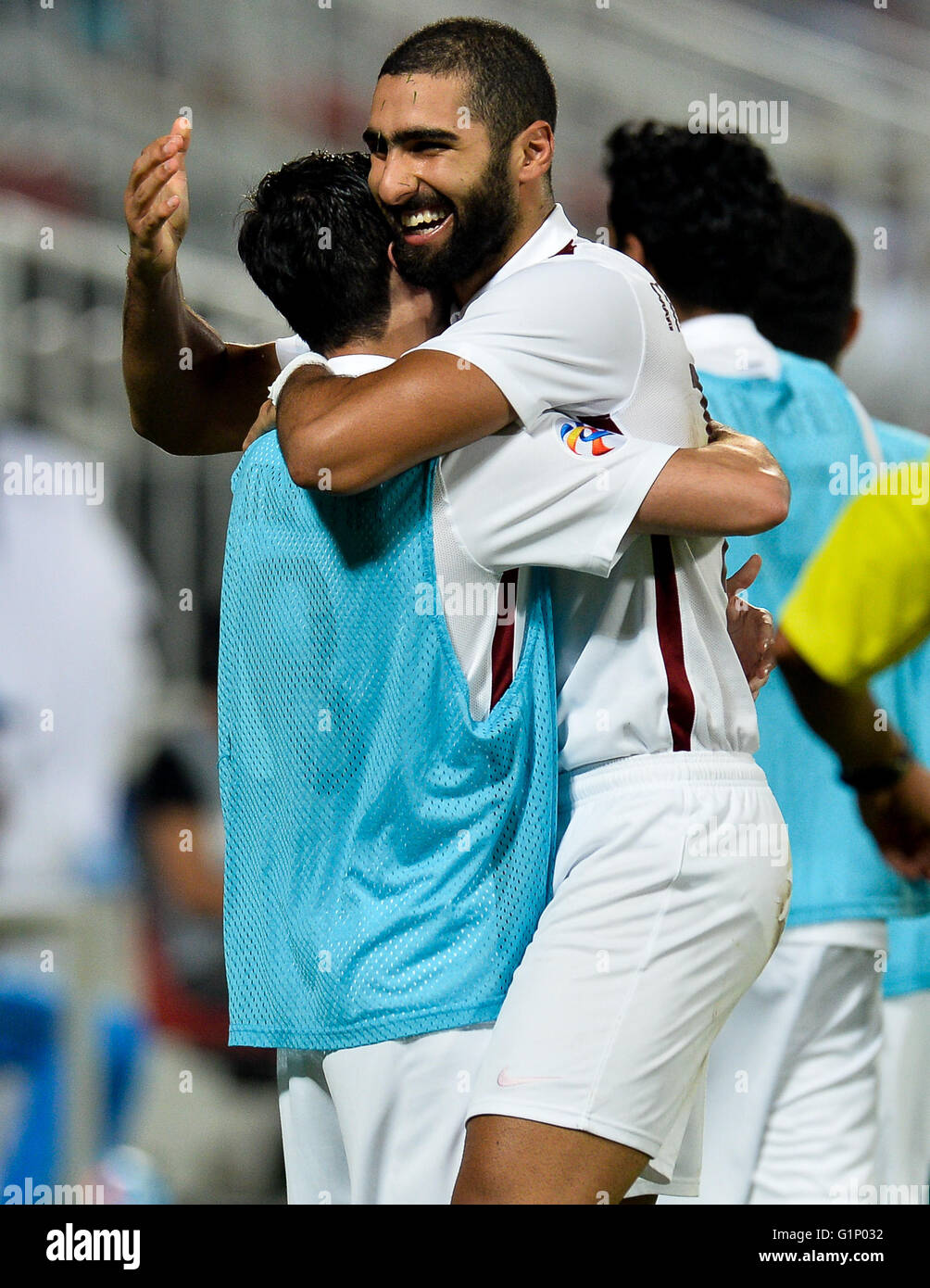 Doha, Qatar. 17th May, 2016. Mohd Methnani (C) of Qatar's El Jaish ...