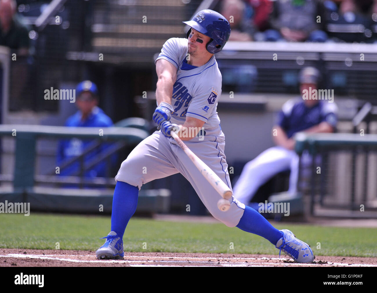 Omaha outfielder Travis Snider (22) swings at a pitch in a game against ...