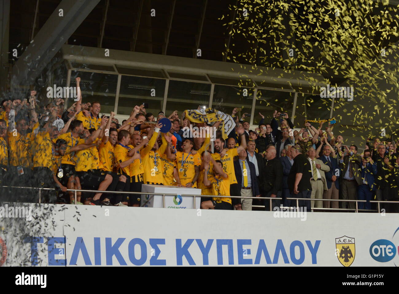 Celebrations of players of AEK after winning the Greek Cup Final ...