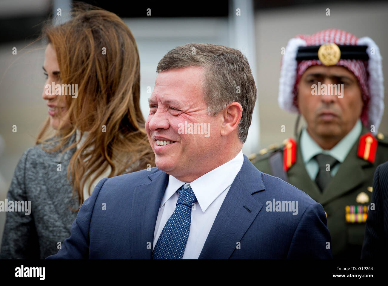 King Abdullah and Queen Rania of Jordan arrive at the Brussels Airport ...