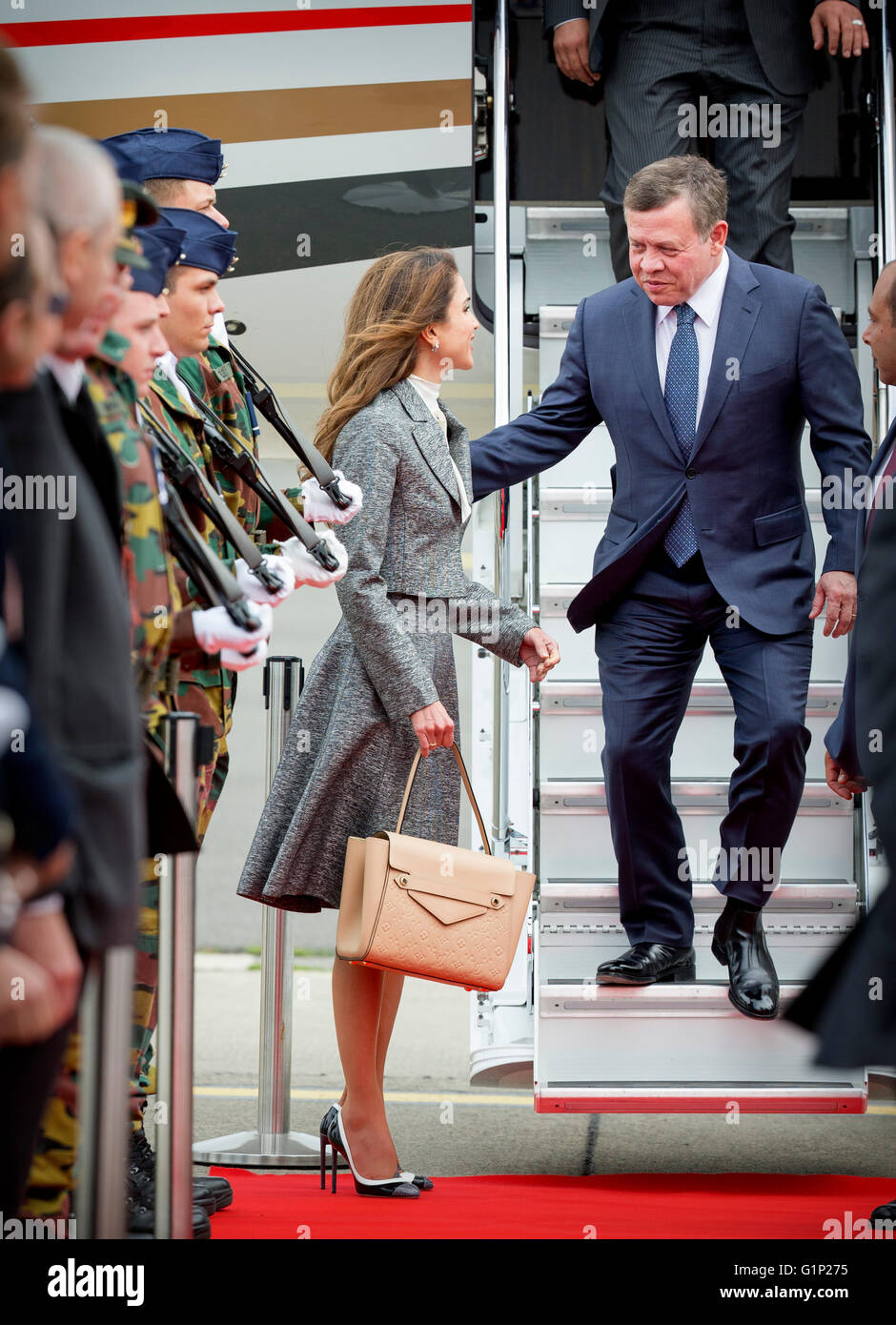 King Abdullah and Queen Rania of Jordan arrive at the Brussels Airport ...