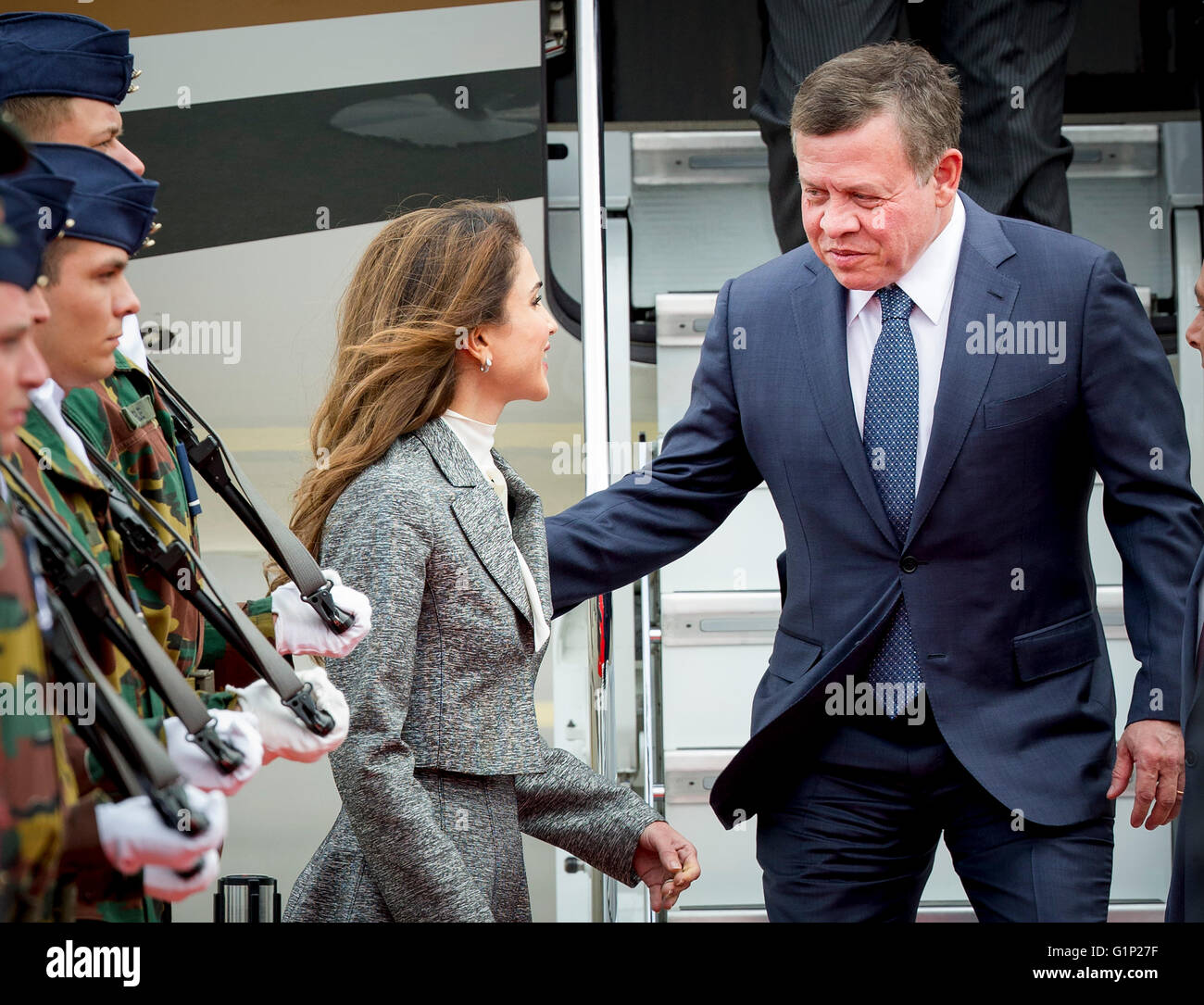 King Abdullah and Queen Rania of Jordan arrive at the Brussels Airport ...