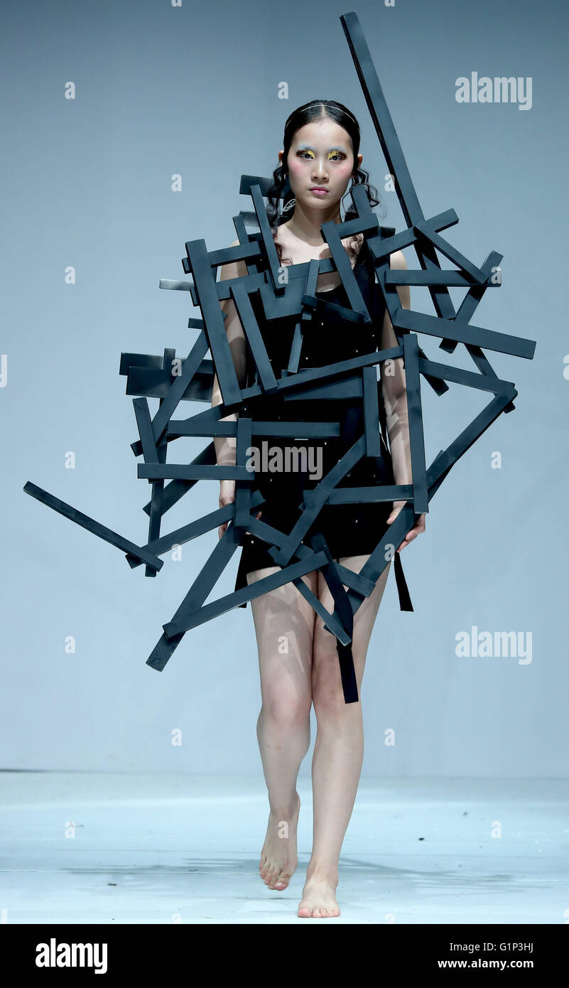 Beijing, China. 18th May, 2016. A model shows a creation of graduates ...