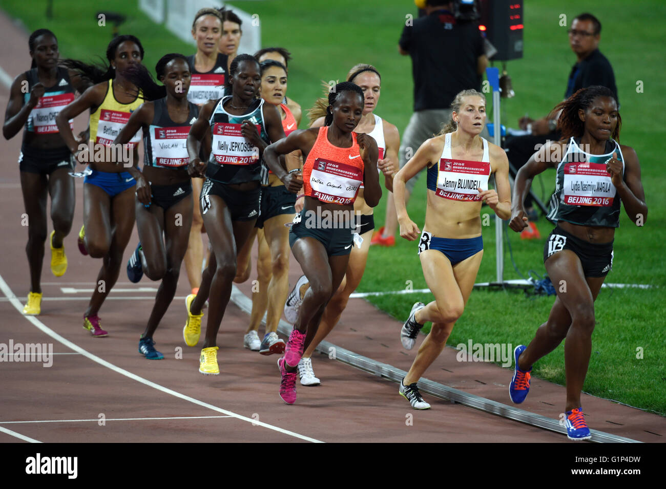 Beijing, China. 18th May, 2016. Hellen Onsando Obiri of Kenya (4th R ...
