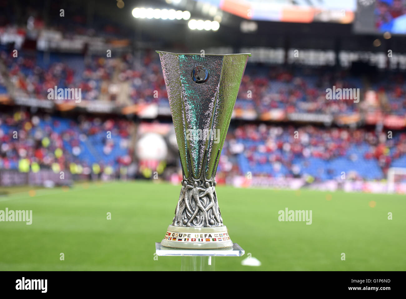 Basel, Switzerland. 18th May, 2016. The UEFA Europa League trophy on ...